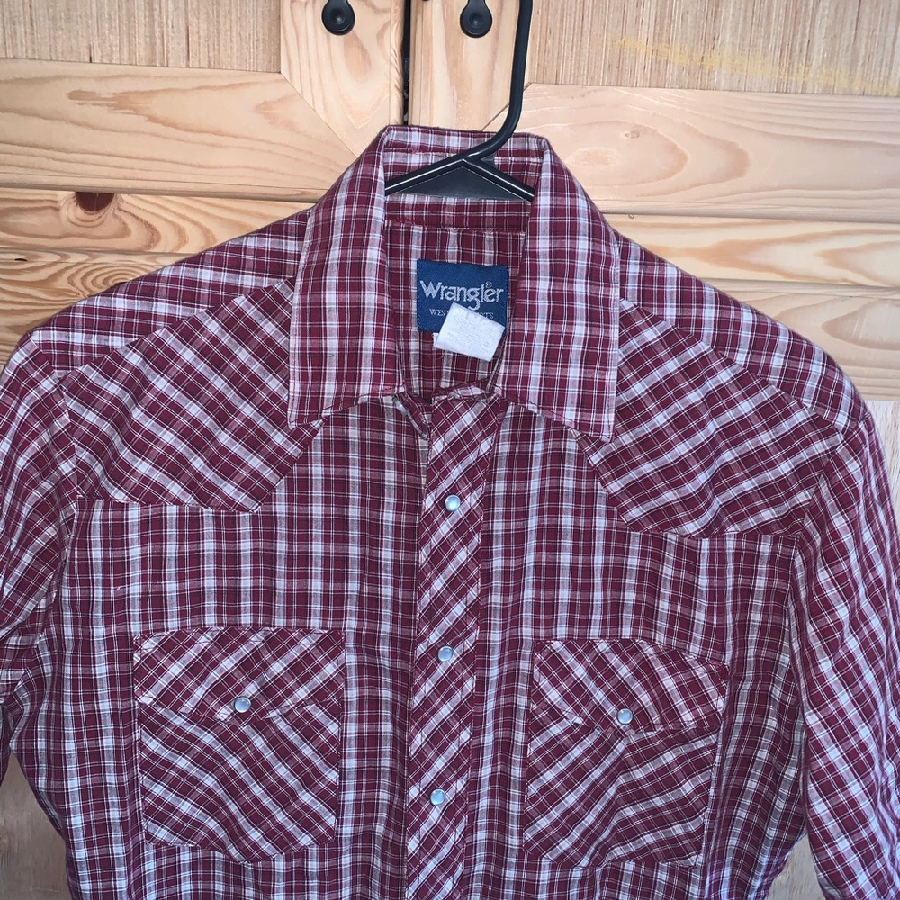 Wrangler Red Plaid Western Cowboy Button Front Shirt … - Gem